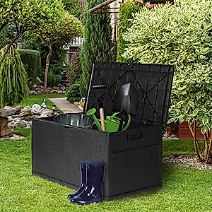 LUCKYERMORE 120 Gallon Large Deck Box, Waterproof Large Capacity for Patio, Garden, Large Outdoor Resin Rattan Storage Box Rainproof, Lockable
