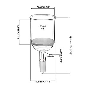 QWORK 250ml Buchner Funnel, Borosilicate Glass Buchner Filtering Funnel with 24/40 Standard Taper Inner Joint, Medium Frit (G3) Lab Glassware with Vacuum Serrated Tubulation
