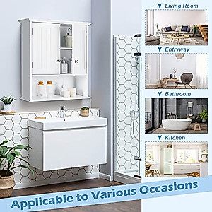 LOKO Bathroom Wall Cabinet, Wall Mounted Storage Cabinet with Double Doors, Multifunctional Medicine Cabinet with Adjustable Shelf, 23.5 x 7.5 x 28 inches (White)