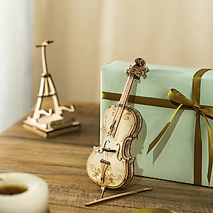 ROBOTIME Kids Wood Craft Building Kits 3D Wooden Puzzle Toy DIY Cello Model Kits to Build Brain Teaser Toys for Girls