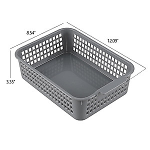 Melontray Set of 6 Plastic Storage Baskets Tray, Gray Plastic Mesh Basket for Shelves
