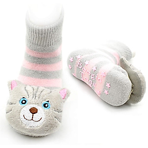 Piero Liventi Gray Cat Boogie Toes Rattle Sock, 1 Pair (0-1Y) Rattles Foot Finder, Rattle Sock Baby Toddler Toy, Present Gift for Newborn Infant Babies Boy Girl Bebe