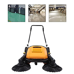 TFCFL 41 Inch Hand Push Industrial Sweeper, Yellow Outdoor and Indoor Sweeper with 14.5 Gal Large Waste Container, 39,611 Square Feet Per Hour, Space-Saving Portable Household Floor Sweeper (41'')