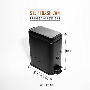 BINO | Rectangular Step Trash Can | 1.3 Gallon/5 Liter Stainless Steel Trash Can with Lid | Home or Office Bathroom Trash Cans with Lids | Kitchen Garbage Can with Non-Slip Stepper | Matte Black