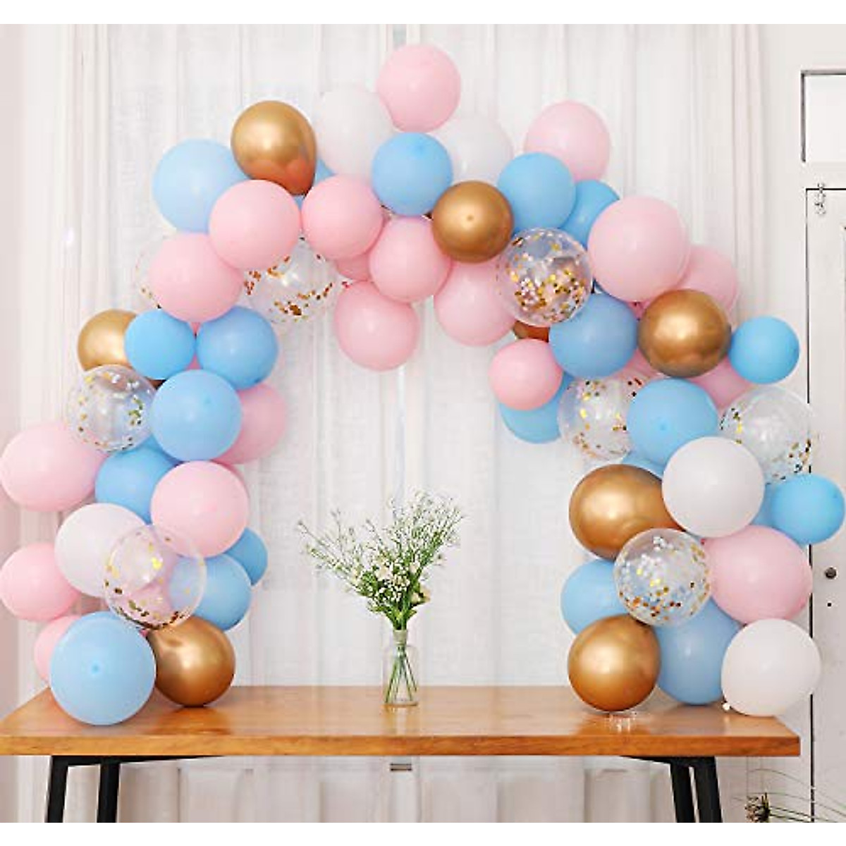 Gender Reveal Balloon Garland Kit, Gender Reveal Party Supplies Balloons Backdrop Including Light Blue Pink Gold Confetti Balloons for Gender Reveal Party Decorations