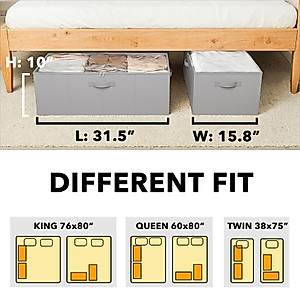 SpaceAid 2 Pack 10" High Under Bed Storage Containers, Large Underbed Storage Organizer Bins with Lids for Bedroom, Dorm, Clothes, Closet Organization, Bed Sheets and Blankets (Gray)