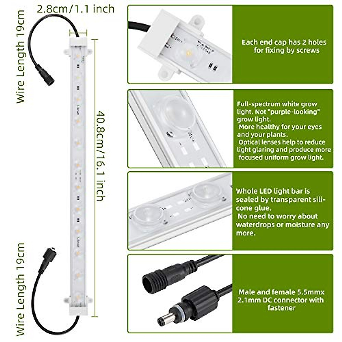 Litever Grow LED Light Strip Kits for Plants, 45W, Full Spectrum White Grow Lights, Easy Installation. Good for Indoor Plant Grow Shelf, Greenhouse, Grow Cabinets
