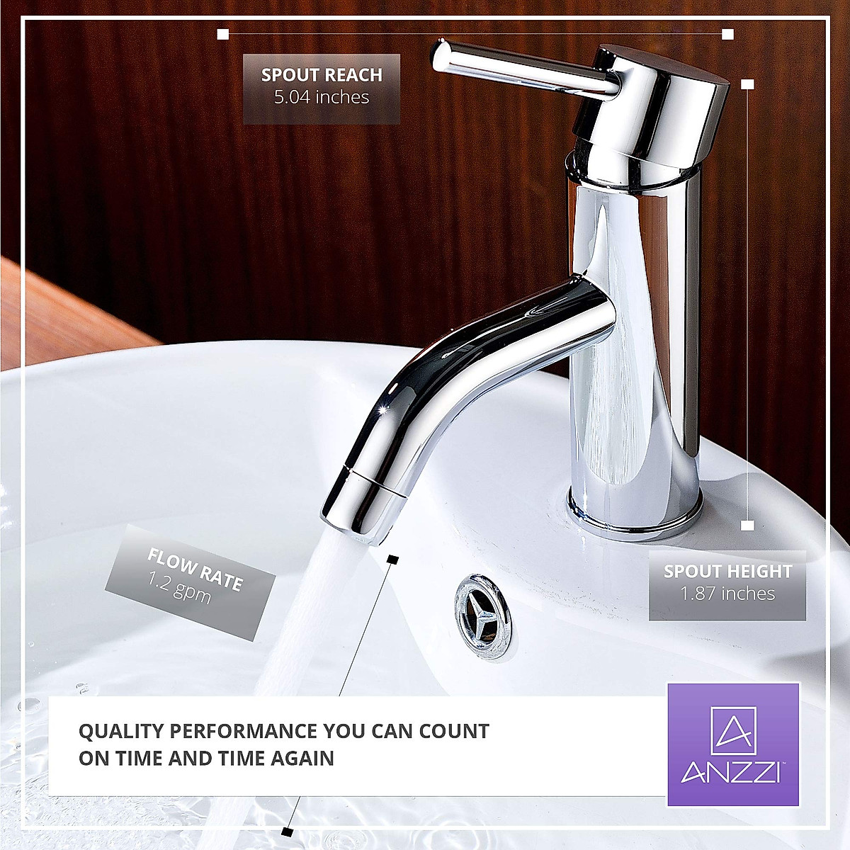 ANZZI Bravo Single Hole Single Handle Low-Arc Bathroom Sink Faucet in Commercial Polished Chrome Vessel Basin Sinks Waterfall Deck Mounted cUPC Lavatory Faucet Valve Included (L-AZ030)