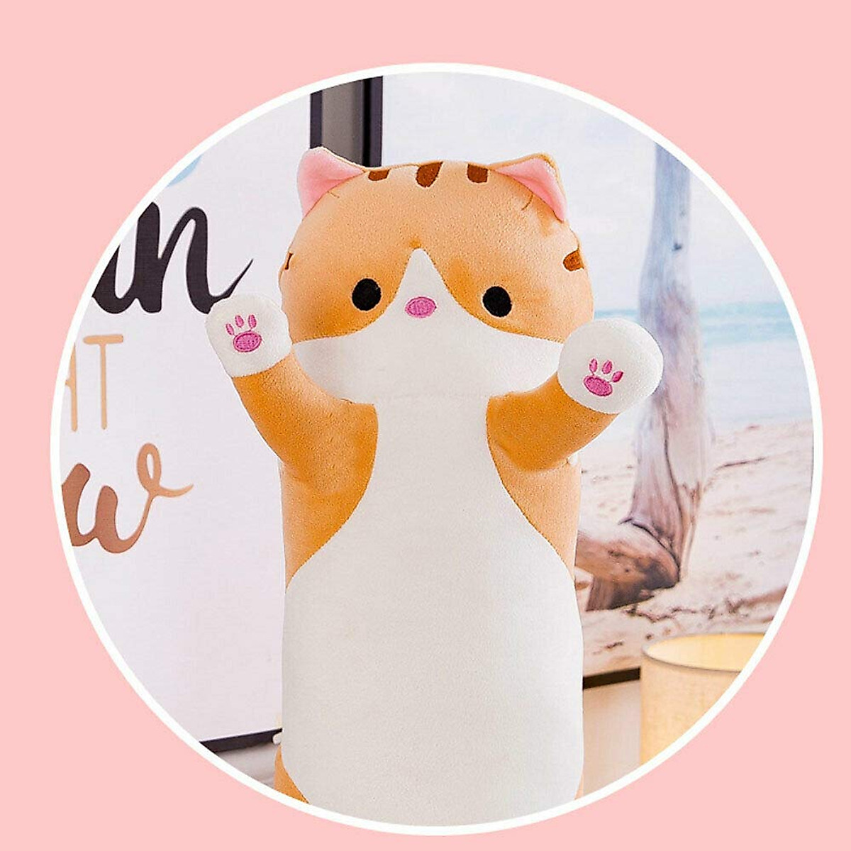 WUYU Lovely Plush Cat Doll Cute Cartoon Soft Stuffed Kitten Pillow Long Throw Sleeping Pillow Doll Toy Gift for Kids Girlfriend Multiple Size (Brown,50cm/19.6in)