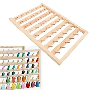 Thread Holder 48 Spools Thread Rack Wall Mounted Wooden Thread Holder, DIY Embroidery Spool Thread Organizer for Household Sewing, 13.4 x 16.1in Thread Rack with Hanging Hook