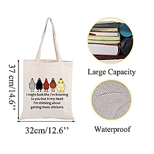 JNIAP Chicken Tote Bag Chicken Lover Gift Chicken Hen Farmer Gift I'm Thinking Chicken Grocery Bag Chicken Lady Handbag (Chicken Tote Bag)