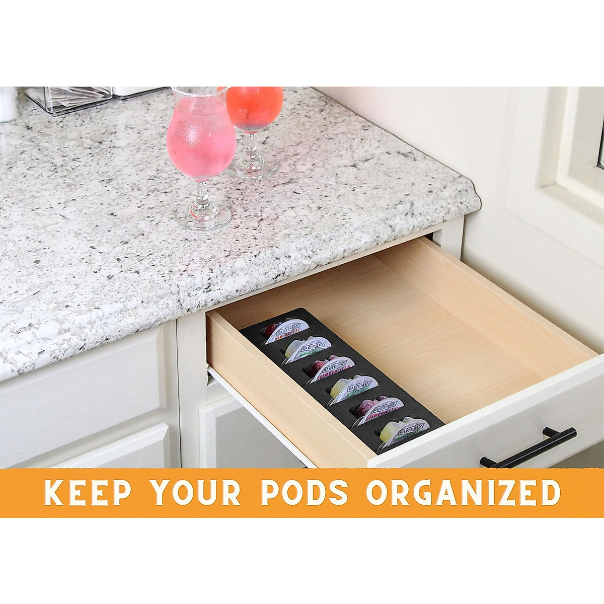Polar Whale 2 Cocktail Capsule Drawer Organizers Tray Insert Compatible with Bartesian for Kitchen Home Bar Party Waterproof Washable Black Foam 6 Compartment 4.5 x 11.75 Inches