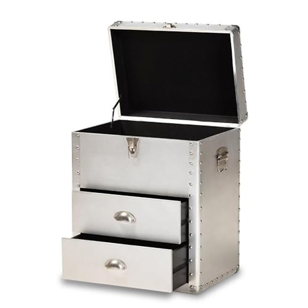 Baxton Studio Serge French Industrial Silver Metal 2-Drawer Accent Storage Chest