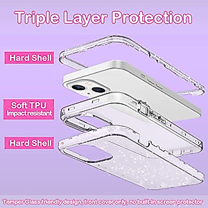 Coolwee Crystal Glitter Full Protective Compatible Apple iPhone 14 Case Military Drop Protection Heavy Duty Hybrid 3 in 1 Rugged Shock-Absorbent Transparent Shiny Clear Bling Sparkle