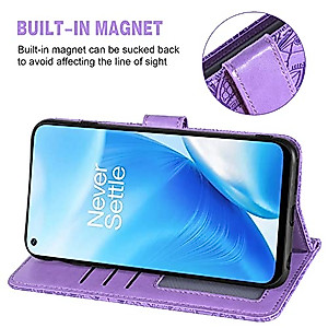 Asuwish Phone Case for OnePlus Nord N200 5G with Screen Protector and Lace Wallet Cover Flip Card Holder Stand Cell Accessories One Plus N 200 G5 1 Plus 200N 1plus One+ 1+ N2005G 2021 Women Men Purple