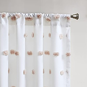 Intelligent Design Sophie Sheer Single Window Curtain Panel Clipped Pompom Embelished Privacy Drape with Rod Pocket for Bedroom, Livingroom, 50" x 84", Blush