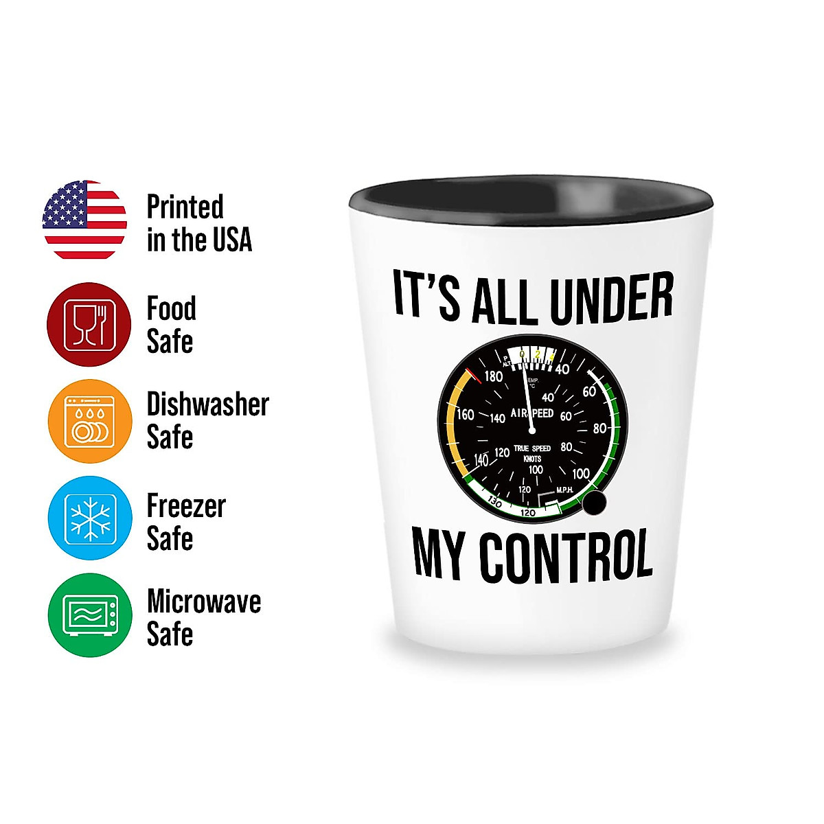 Bubble Hugs Pilot Shot Glass 1.5oz - It's All Under My Control - Airplane Job Flight Deck Staff Worker Sky Fly Captain Private Jet Aviator Career