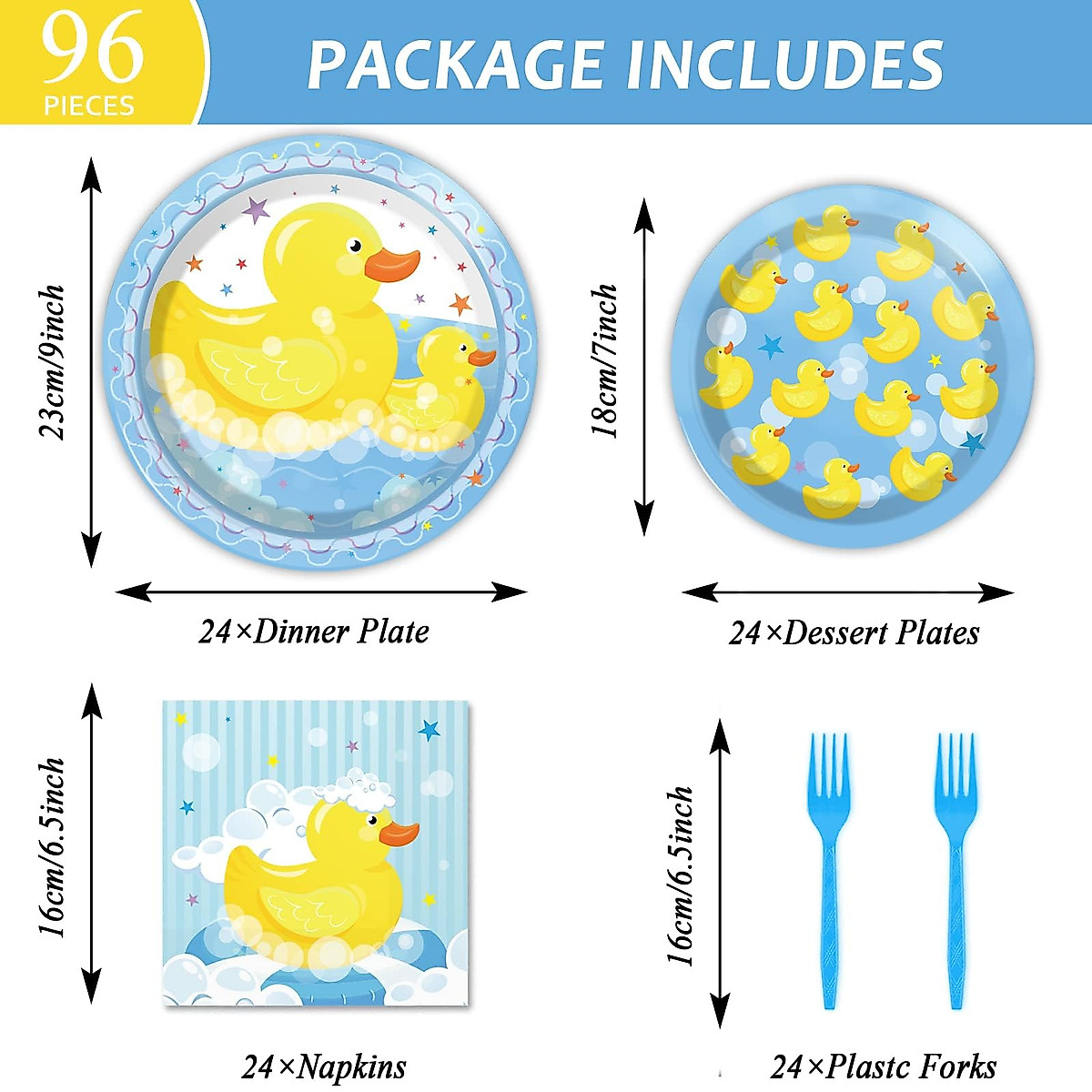 gisgfim 96 Pcs Duck Plates Duck Birthday Party Decorations Duck Disposable Paper Plate and Napkins Rubber Duck Themed party supplies for Birthday Baby Shower Gender Reveal Favors for 24 Guests