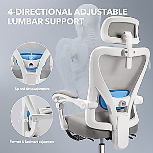 ACCHAR Ergonomic Office Chair, Reclining Mesh Chair, Computer Desk Chair, Swivel Rolling Home Task Chair with Padded Armrests, Adjustable Lumbar Support and Headrest (Grey with Footrest)