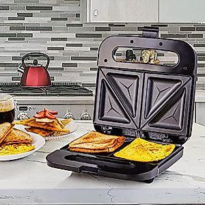 Ovente Electric Sandwich Maker with Non-Stick Plates, 750W Indoor Grill Kitchen or Dorm Essentials Easy to Clean and Storage, Perfect for Breakfast Grilled Cheese Egg Bacon and Steak, Black GPS401B