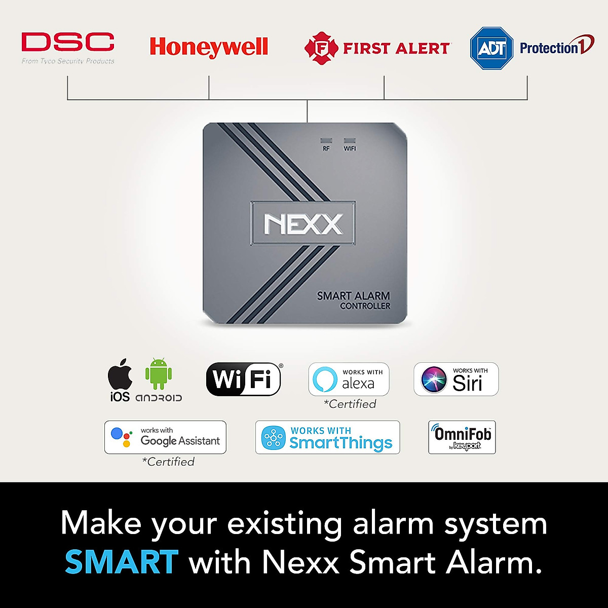 Nexx Smart Alarm Wi-Fi Controller NXAL-100 - Remotely Control Existing Alarm Security System with Nexx App, Compatible with Alexa, Google Assistant, Siri, SmartThings, No Monitoring Service Required