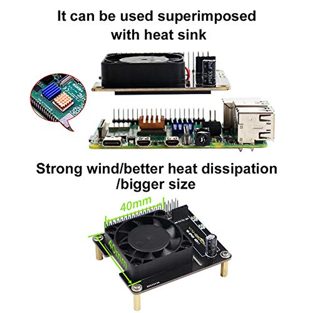 Yahboom Raspberry Pi Quiet Cooling Fan for Raspberry Pi 5 4B 3B+ 3B Intelligent Temperature Control Programmable RGB（OLED Display Include）