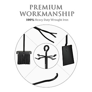 EVOLLY 5 Pieces Fireplace Tools Set 32Inch Heavy Duty Wrought Iron Fire Place Tool Set Fireplace Toolset for Fireplaces, Fire Pits, Hearth Accessories Including Tongs, Shovel, Stand, Poker & Broom