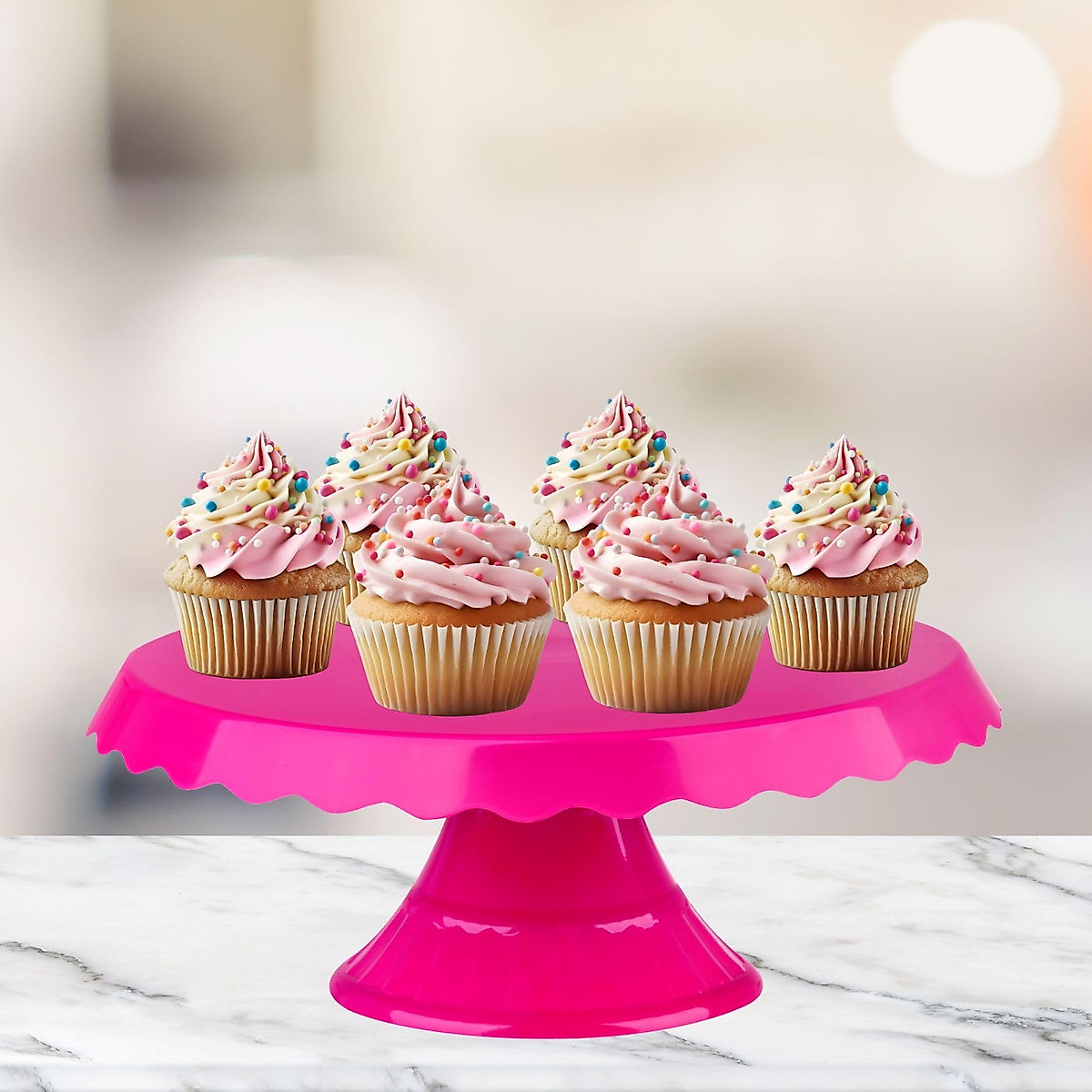 GRUPO MIRANDINHA Acrylic Round Slim Lace Cake Stand Cupcake Stand Candy Stand (Pink)