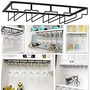 BUDOCI 2Pack Wine Glass Rack 3 Rows Wine Glass Holder Under Cabinet Stemware Wine Glass Hanger Metal Organizer for Kitchen Bar (2Pack, Black)