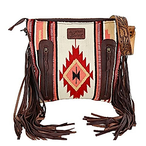 American Darling ADBGZ569 Multi Colored Aztec Purse with Tooled Leather, Off White