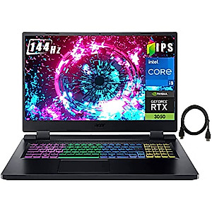 acer Nitro 5 Gaming Laptop 17.3" FHD IPS 144Hz Gamer Laptops, Intel 12 Cores i5-12500H Up to 4.5GHz, GeForce RTX 3050, 8GB RAM, 512GB SSD, RGB Backlit Keyboard, Windows 11, with HDMI Cable