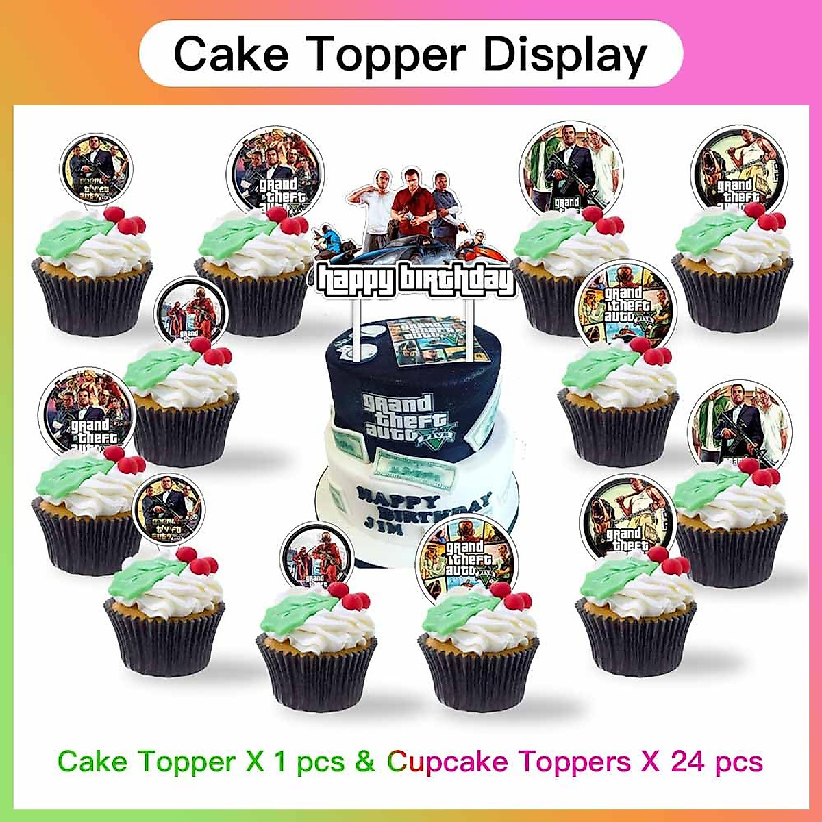 GTA Party Supplies Decorations Cake Topper Birthday Backdrop Background Decor