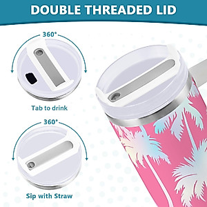 DIGTIA Stainless Steel Insulated Tumbler w/Handle & Straw, Palm Trees Pink Double Wall Vacuum Travel Coffee Mug Cup w/Lid, Leak-Proof Sports Tropical Water Bottle,30oz