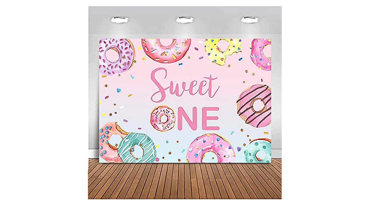 Mocsicka Donut Sweet One 1st Birthday Backdrop - Pink