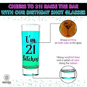 Greenline Goods Shot Glass – 21st Birthday Shot Glass I’m 21 Bitches 21st Birthday Party Decorations (1 Glass) – Funny Colored Shot Glass