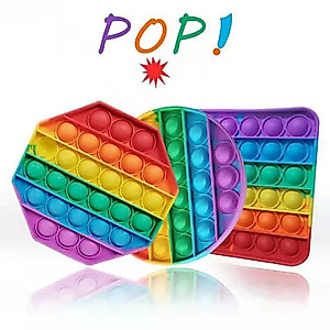 Fidget Sensory Toy Its Pushit Pop Bubble - Rainbow Games, Stress Toys, 3 Packs for Children and Adults Fidget Stress Relief - 3 Shapes Fidget It - Circle Square Octagon