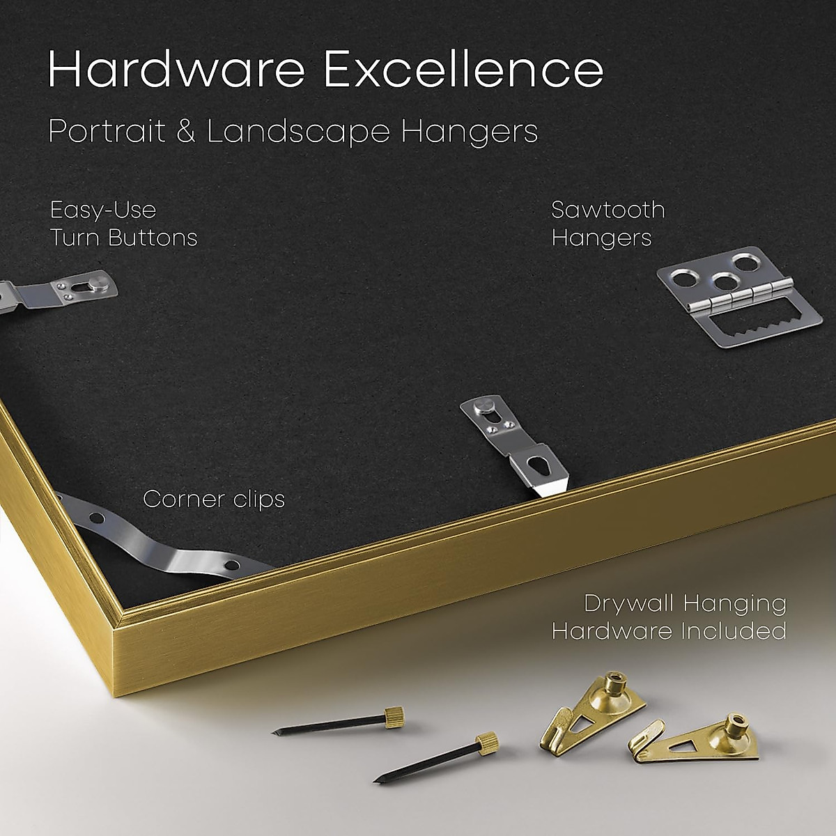 Homeforia 20x30 Poster Frame Gold, High End Metal 20 x 30 Picture Frames with Mat 16 by 24 Photo, 20x30 Gold Frame Matted to 16x24 Print, 30x20 Large Hanging Frames, Tempered Glass, Wall Kit, Set of 1