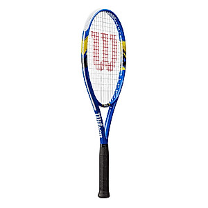 Wilson U.S. Open Pre-Strung Recreational Tennis Racquet (4 3/8" Grip) Set Bundled with Black Overgrips and a Can of Tennis Balls