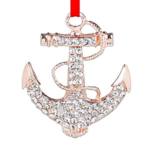 WaaHome Metal Anchor Nautical Christmas Ornaments Anchor Navy Keepsake Christmas Tree Ornaments Decorations, Coastal Beach Anchor Christmas Ornaments Gifts for Kids Boys Men Women