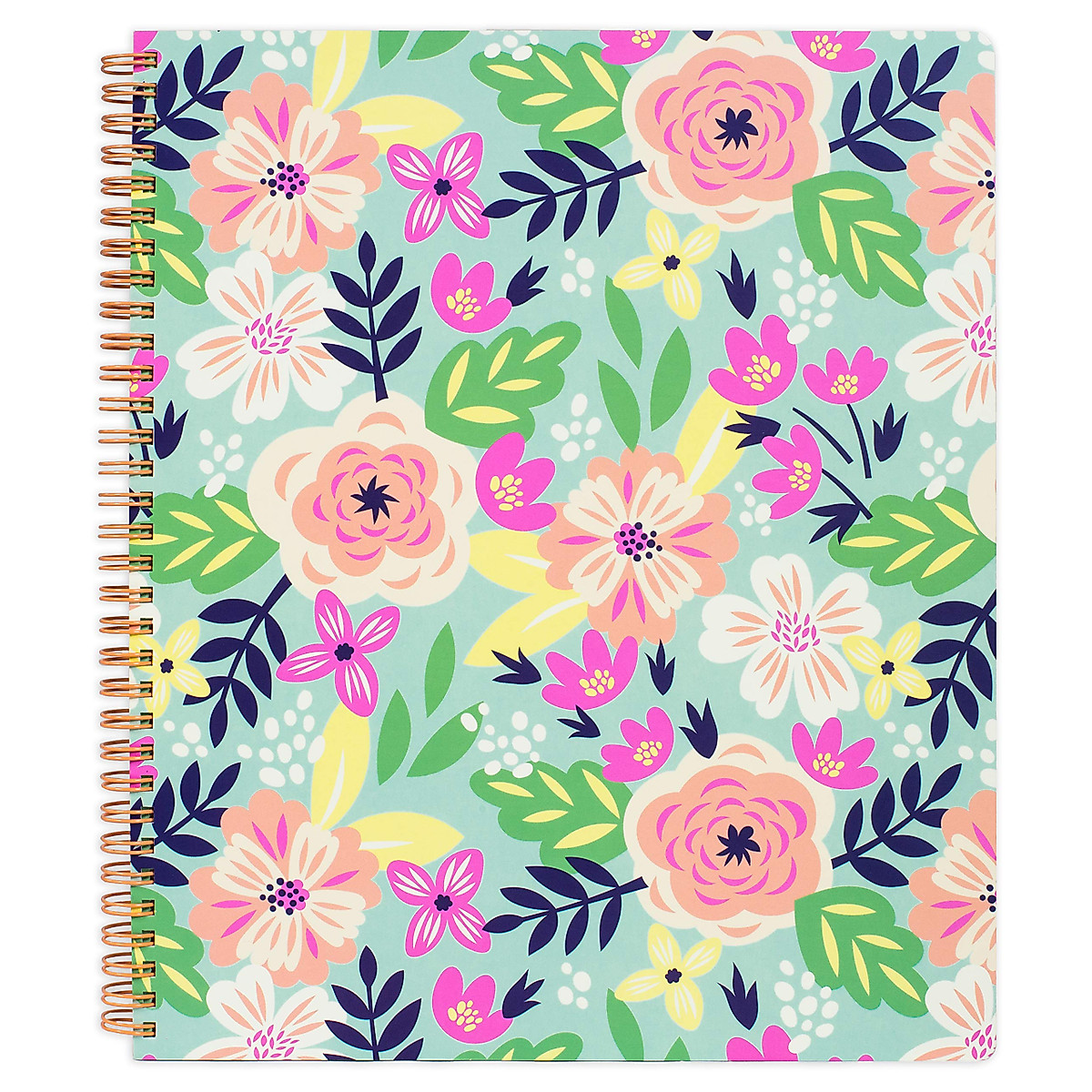 Steel Mill & Co Cute Large Spiral Notebook College Ruled, 11" x 9.5" with Durable Hardcover and 160 Lined Pages, Mint Floral