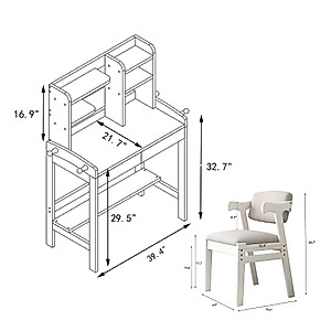 BALANBO Kids Table Kids Desk and Chair Set with Drawer and Bookshelf Wooden Children’s Media Desk Student's Study Computer Workstation and Writing Table (Brown)