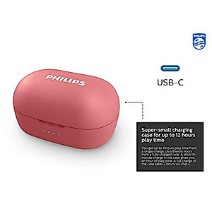 Philips T2205 In-ear True Wireless Headphones with IPX4 Splash Resistant, Super-small Portable Charging Case, Built-in Microphone, Up to 12 Hours (4+8) Playtime, Works with Voice Assistants, TAT2205RD