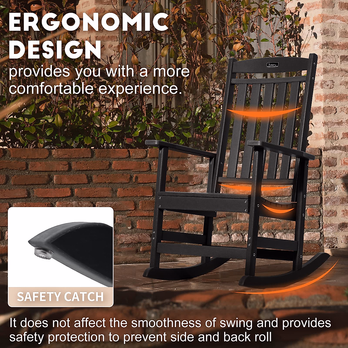 FUNBERRY Outdoor Rocking Chairs Set of 2, HDPE All Weather Poly Lumber Rocker, High Back Patio Rockers Easy Assembly