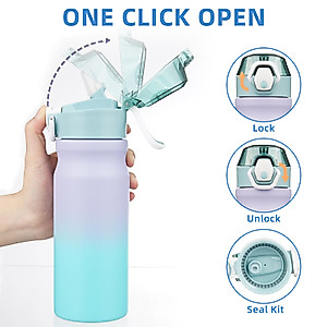 BJPKPK Water Bottle With Straw 18oz Insulated Water Bottles Reusable Stainless Steel Metal Thermos With Leak Proof Lockable Lid And Carry Handle,Oasis