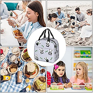 CUAMZST Cute Panda Insulated Lunch Bag for Women Reusable Lunch Box with Front Pocket Portable Thermal Cooler Tote Bag for Work Picnic Travel