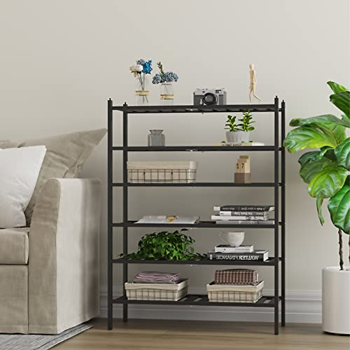 Dranixly 2 Tier Shoe Rack, Bamboo Stackable Shoe Shelf Storage Organizer for Entryway, Hallway, Closet and Living Room (Black)