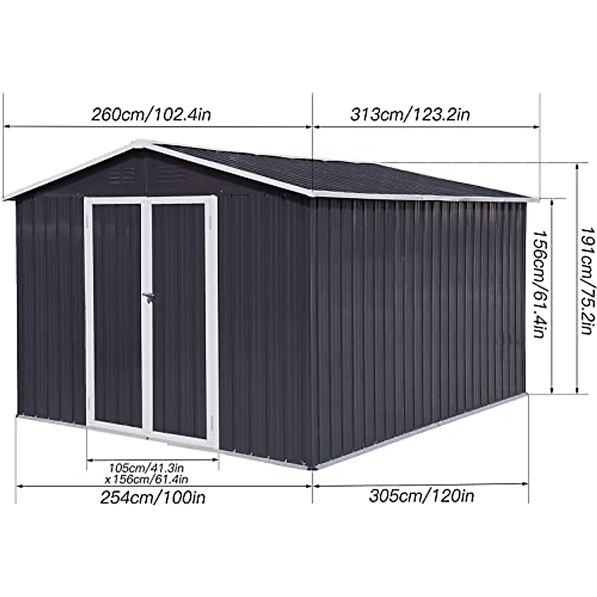 EMKK 10x8 FT Outdoor Storage Shed with Floor,Tool Garden Metal Sheds with Lockable Door,Outside Waterproof Galvanized Steel Storage House for Backyard Garden, Patio, Lawn