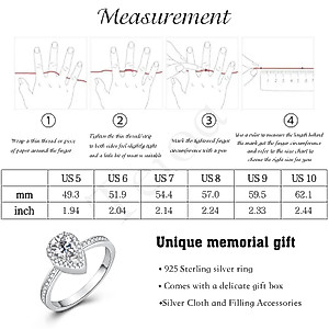 925 Sterling Silver Teardrop Urn Rings Hold Loved Ones Ashes, CZ Cremation Memorial Ring Keepsake Jewelry for Women(White, 7)