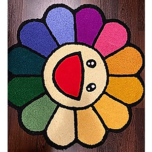 Lotus Atelier 30 in. Cartoon Sunflower Rug for Room | Smiley Face Maximalist Rugs for Bedroom | Hypebeast Rug | Preppy Decor