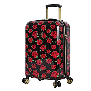 Betsey Johnson Designer 20 Inch Carry On - Expandable (ABS + PC) Hardside Luggage - Lightweight Durable Suitcase With 8-Rolling Spinner Wheels for Women (Covered Roses)
